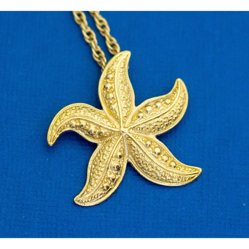 30 Inch, Vintage Starfish Gold Tone Chain Link Pendan… - Gem